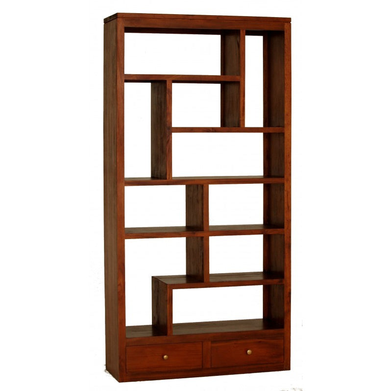 Amsterdam Solid Teak Timber 10 Cube Shelf with 2 Drawer Bookcase Divid ...